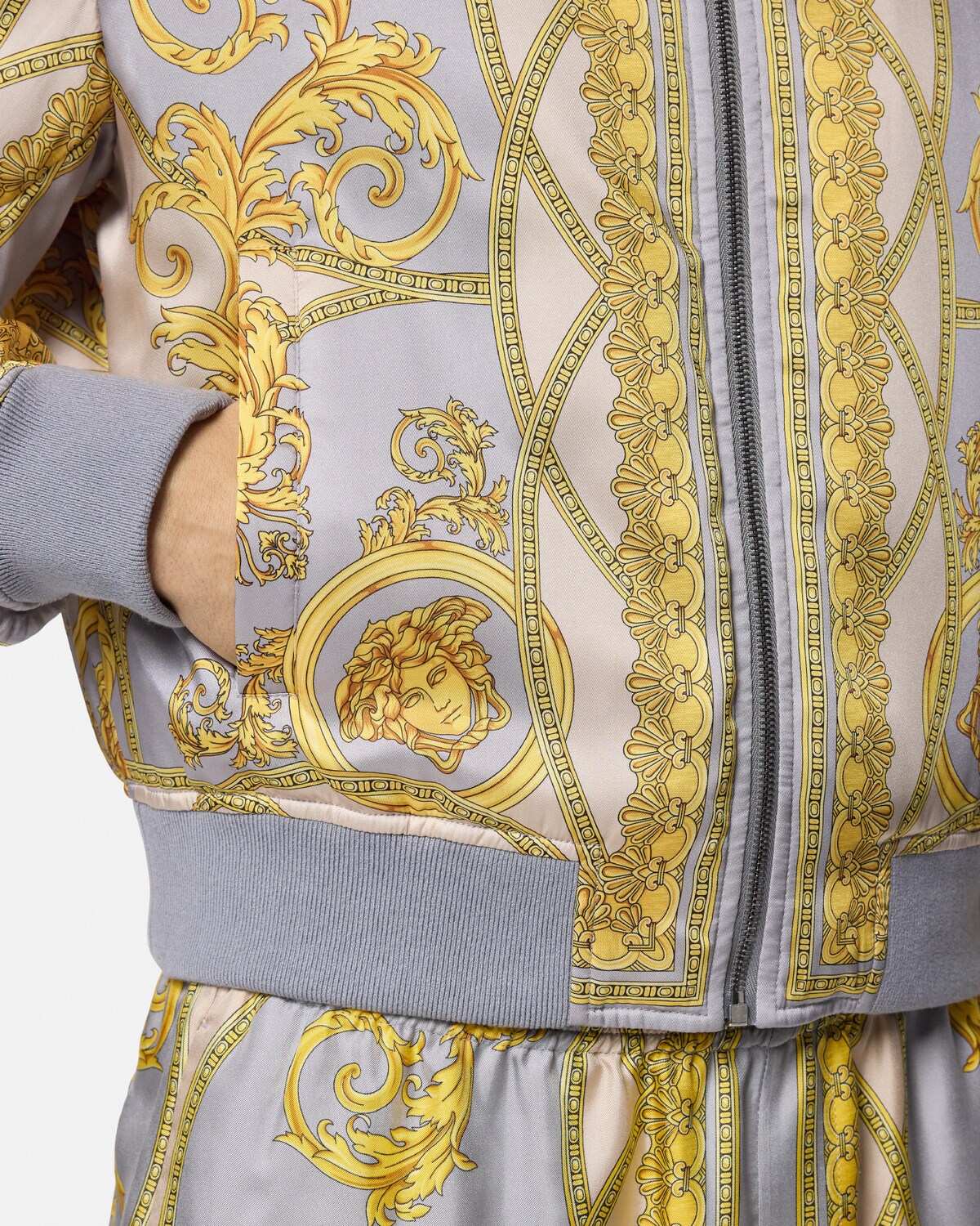 La Coupe des Dieux Bomber Jacket Gray,Print | VERSACE IN