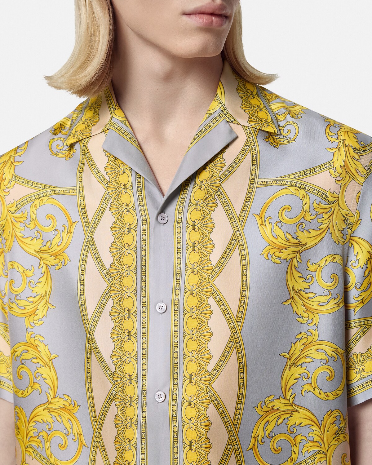 Camisa de seda La Coupe des Dieux Gris,Estampado | VERSACE