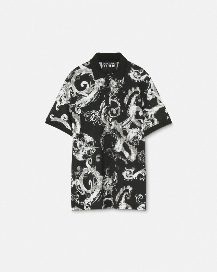 Watercolour Couture Polo Shirt Black,Print | Versace US Watercolour Couture Polo Shirt Black,Print | Versace US