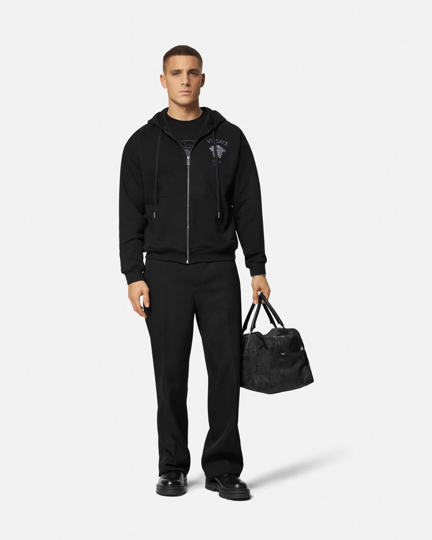 Crystal Medusa Milano Zip Hoodie Black | VERSACE IN
