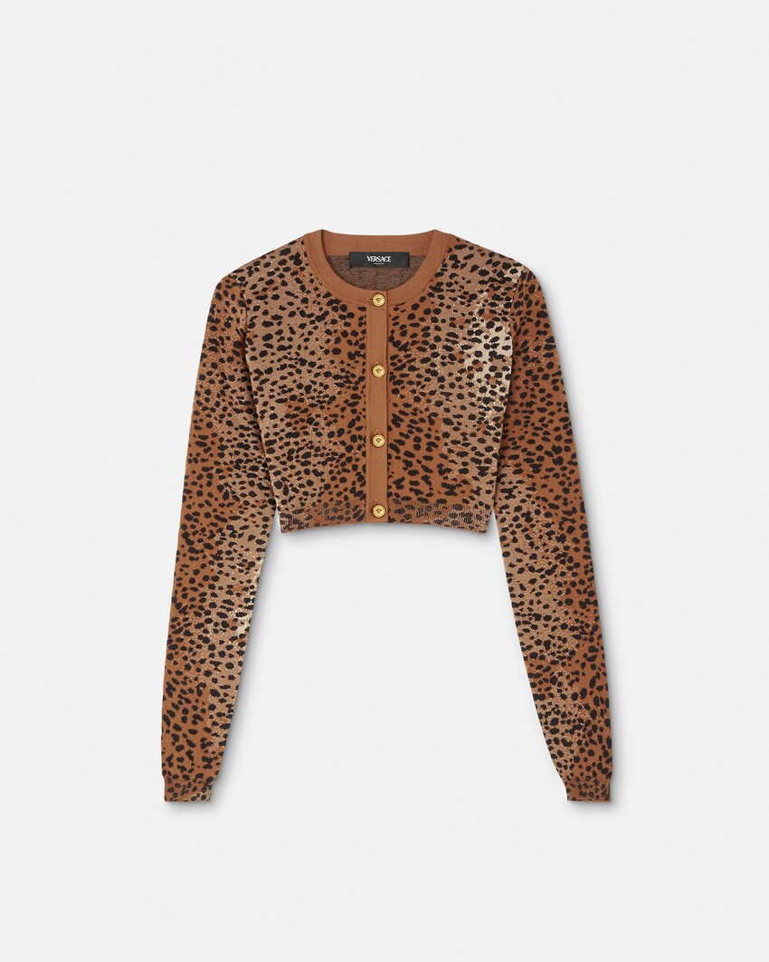 Leopard Wool-Blend Knit Crop Cardigan | VERSACE UK