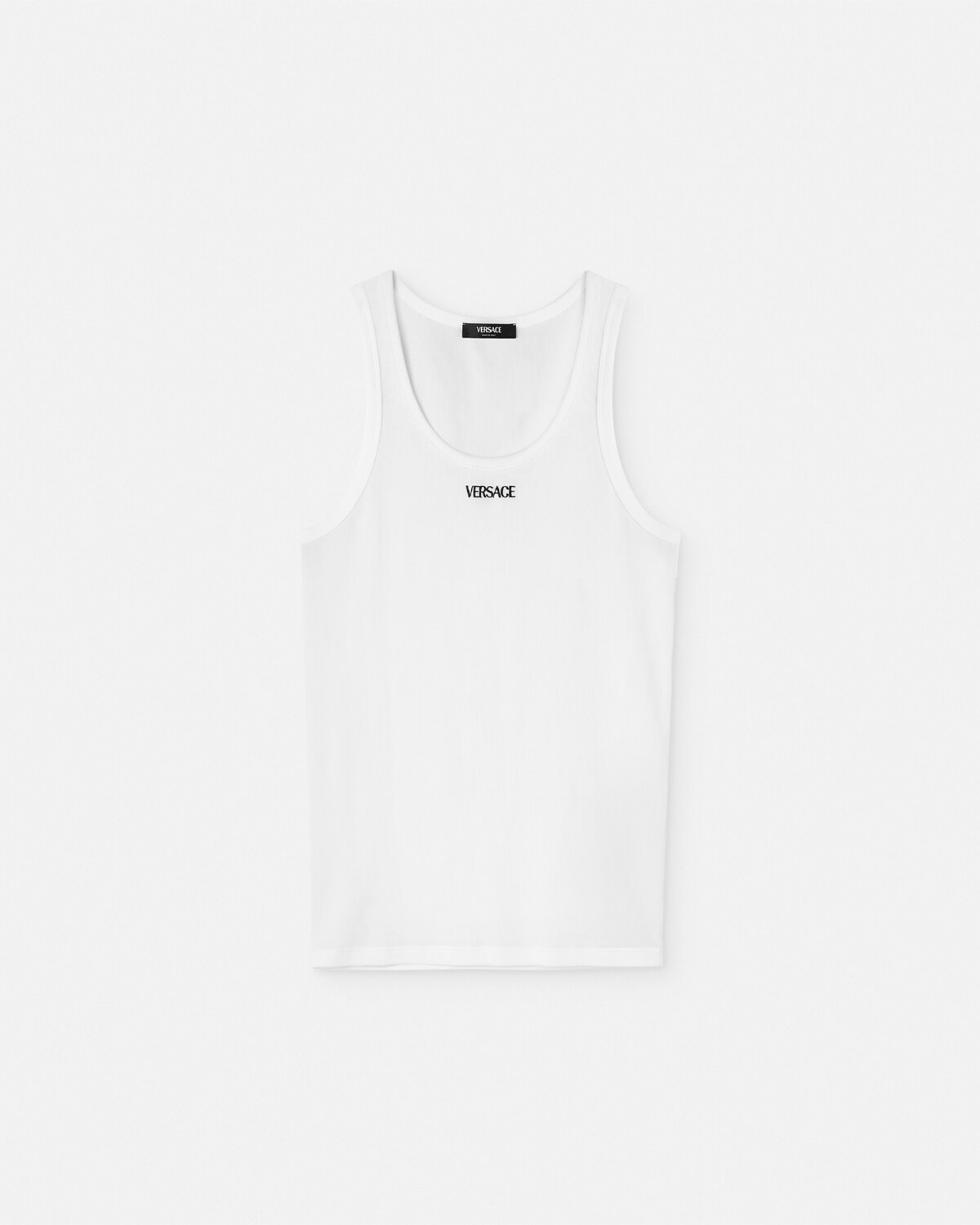 Logo Ribbed Tank Top White | VERSACE AU