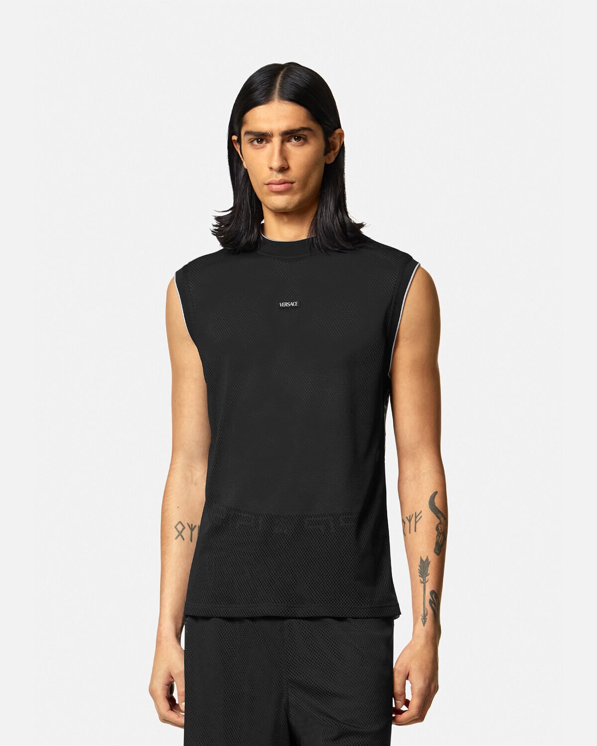 Versace Camiseta de tirantes con borde de Greca | VERSACE Versace Camiseta de tirantes con borde de Greca | VERSACE