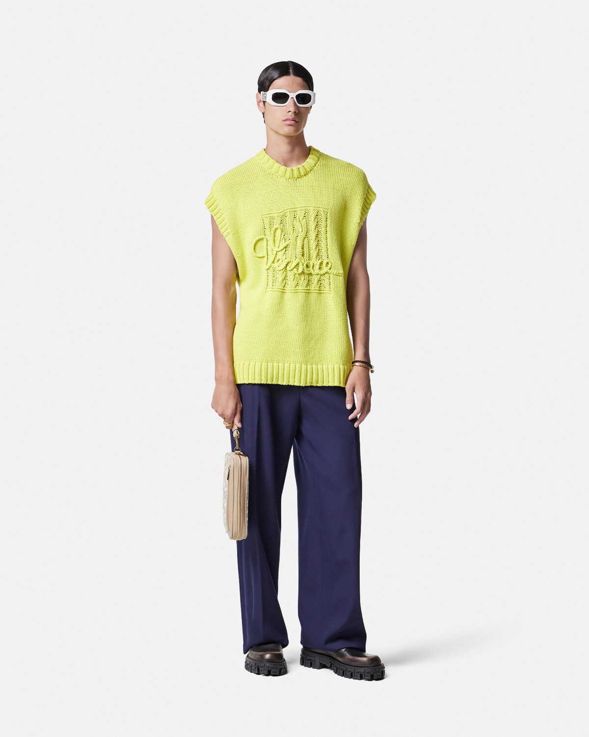 Versace Nautical Logo Knit Sweater Yellow | VERSACE US