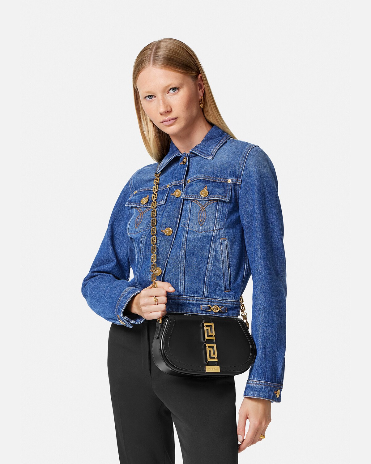 Greca Goddess Shoulder Bag Black,Gold | VERSACE US