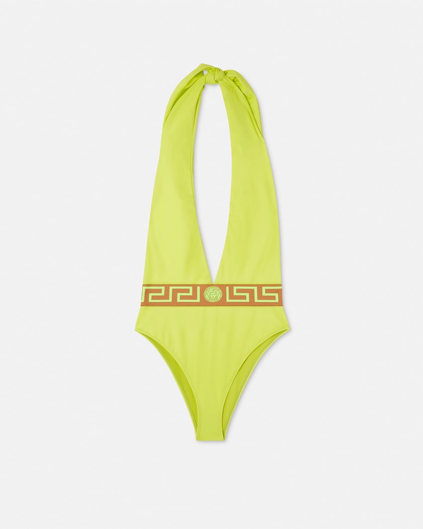 Greca Border One-Piece Swimsuit Yellow | VERSACE IN