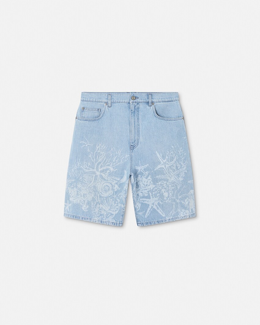 Lasered Barocco Sea Denim Shorts | VERSACE TH