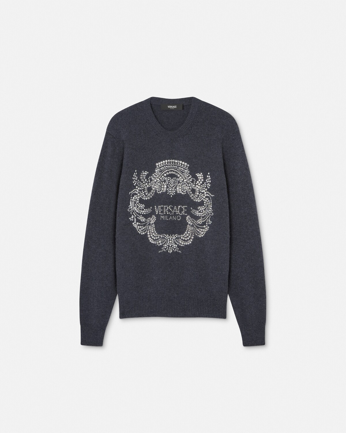 Crystal Iconic Crest Cashmere Knit Sweater | VERSACE