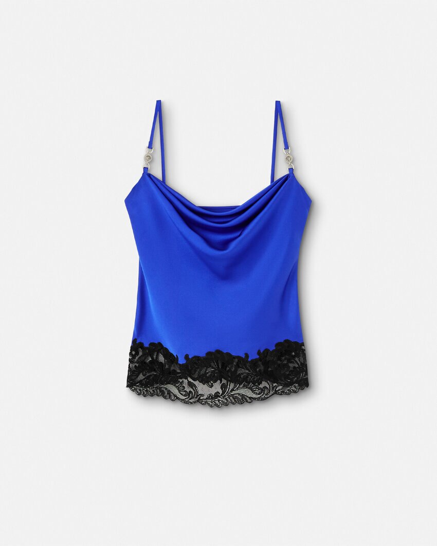 Barocco Lace Cowl Camisole Top Blue Versace Us