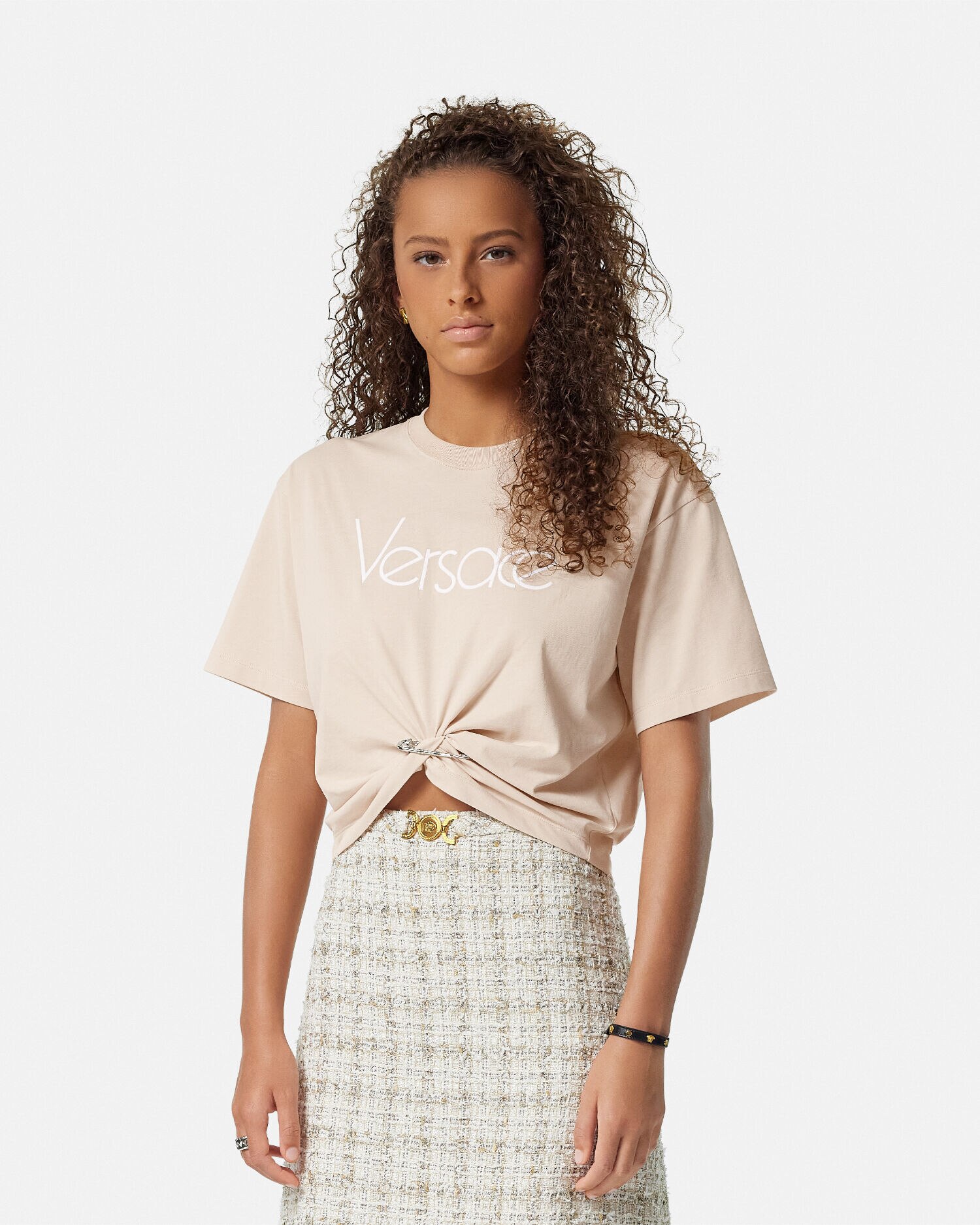 1978 Re-Edition Logo Safety Pin Crop T-Shirt Beige | VERSACE 1978 Re-Edition Logo Safety Pin Crop T-Shirt Beige | VERSACE
