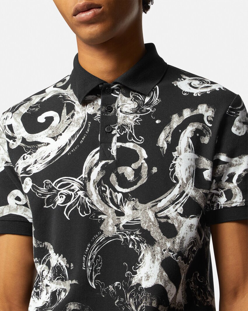 Watercolour Couture Polo Shirt Black,Print | Versace US Watercolour Couture Polo Shirt Black,Print | Versace US