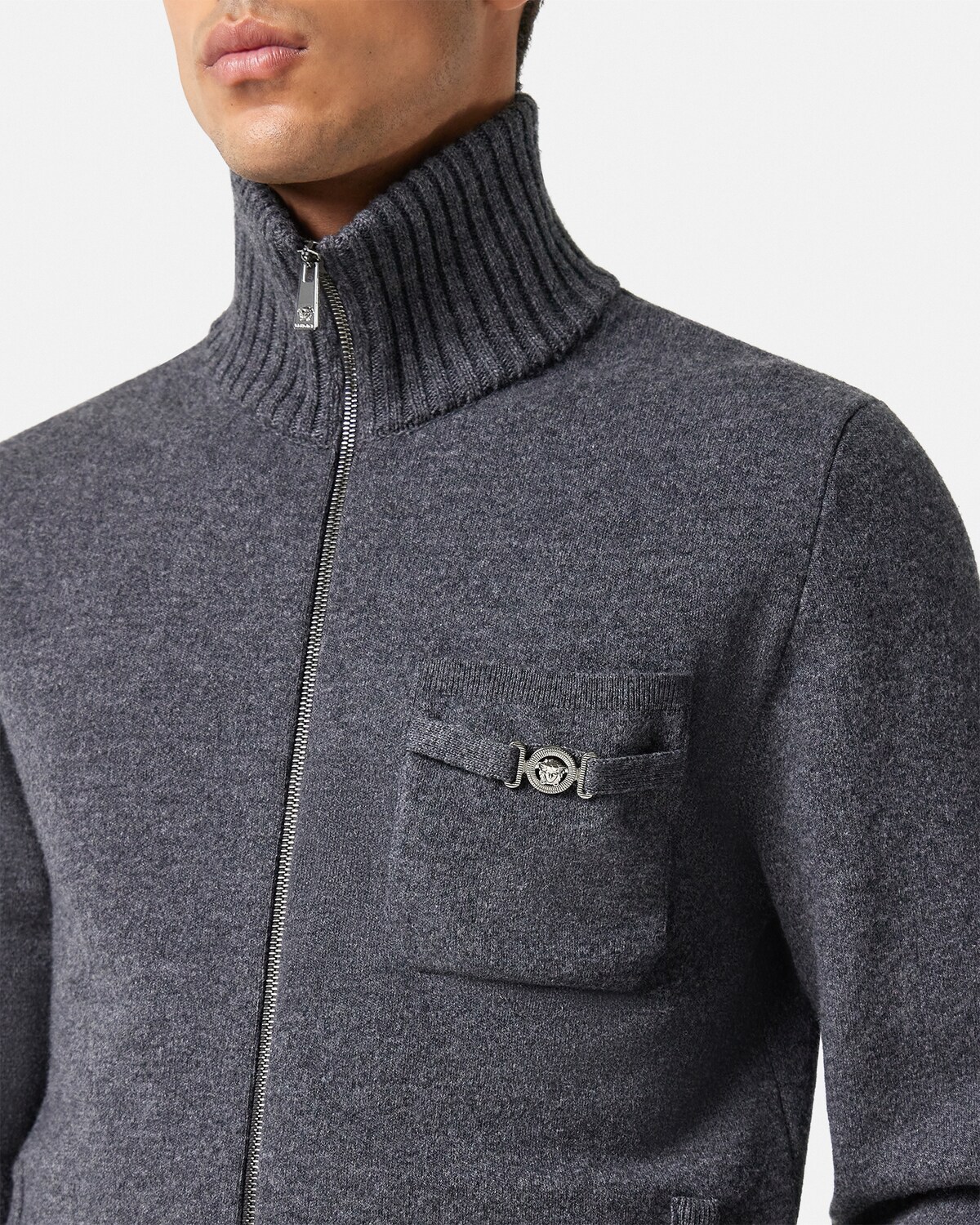 Cashmere-Blend Zip Sweater Gray | VERSACE TH