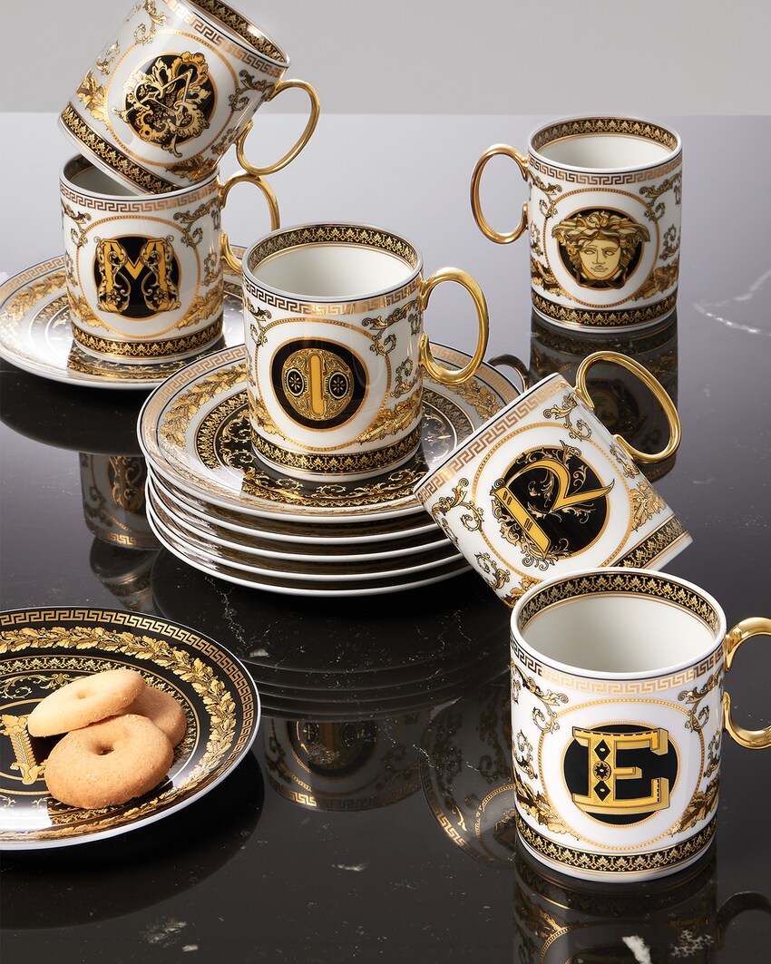 Virtus Alphabet A Mug White,Gold | VERSACE