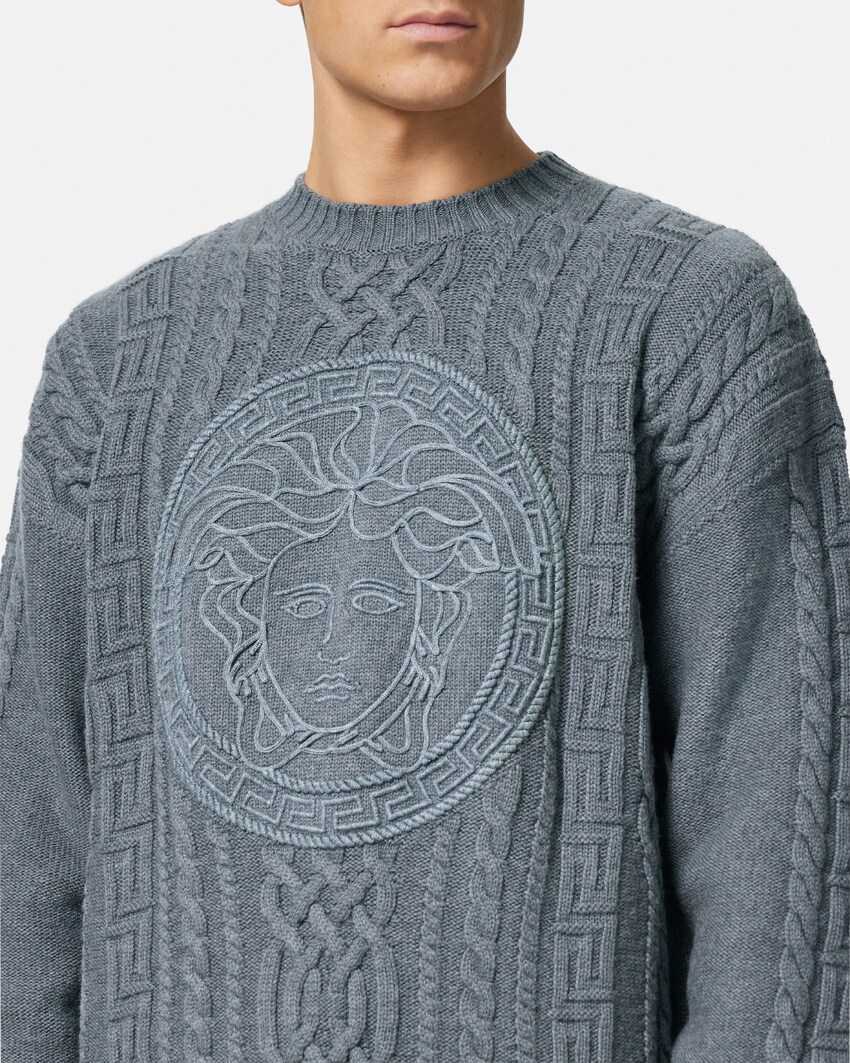 Medusa Cable-Knit Sweater Gray | VERSACE