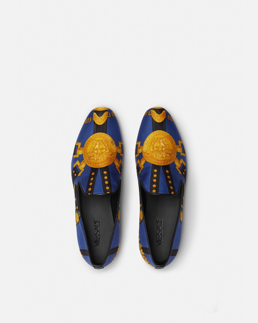 Versace Medusa Saddle Silk Slippers | VERSACE