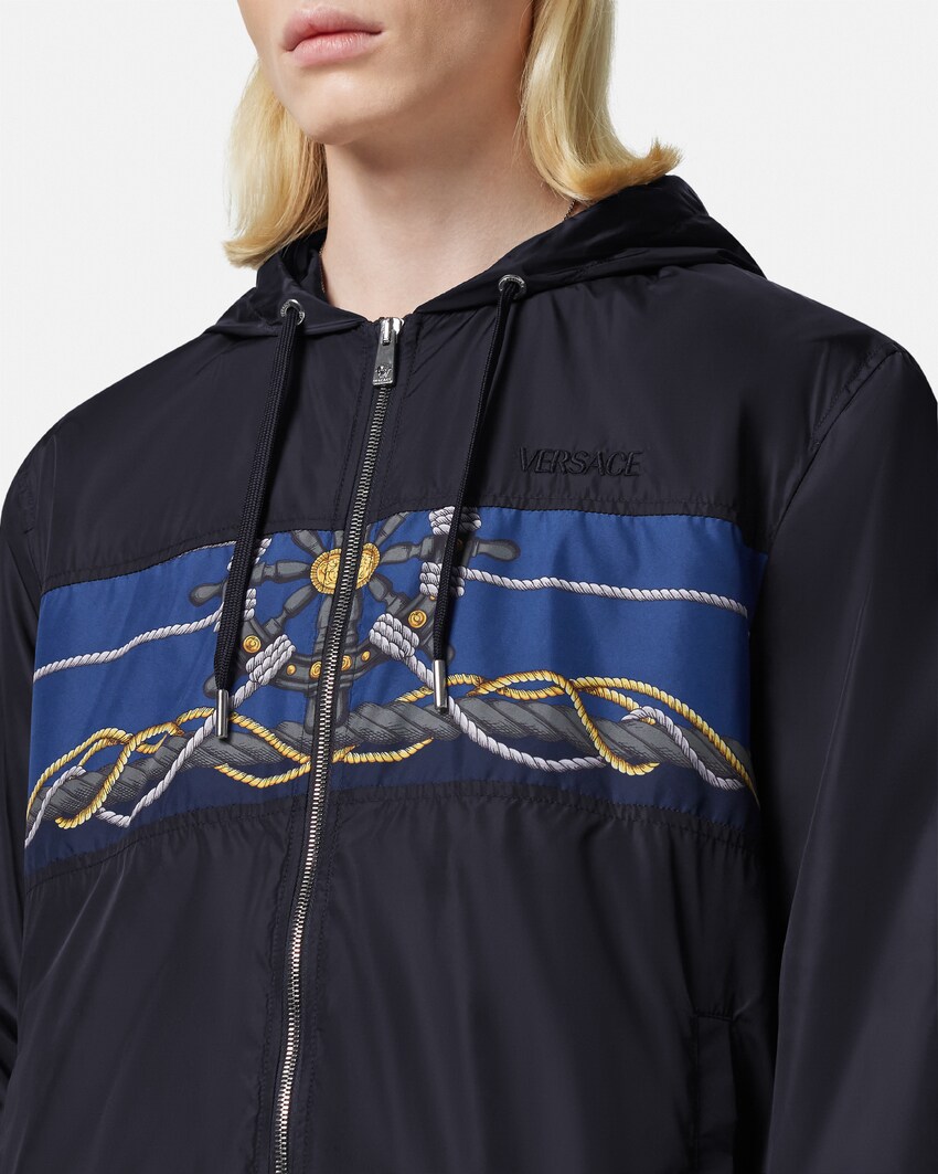 Versace Nautical Windbreaker Jacket Blue,Print | VERSACE AU