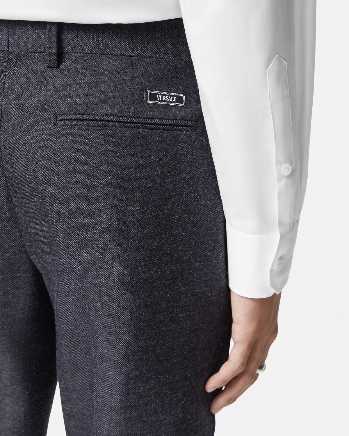 Formelle Wollhose mit Herringbone-Muster Grau | VERSACE DE