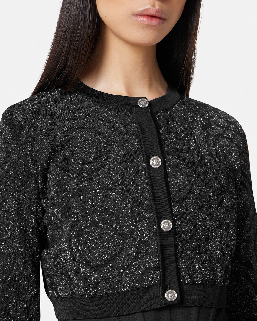 Versace Barocco Lurex Crop Knit Cardigan | VERSACE