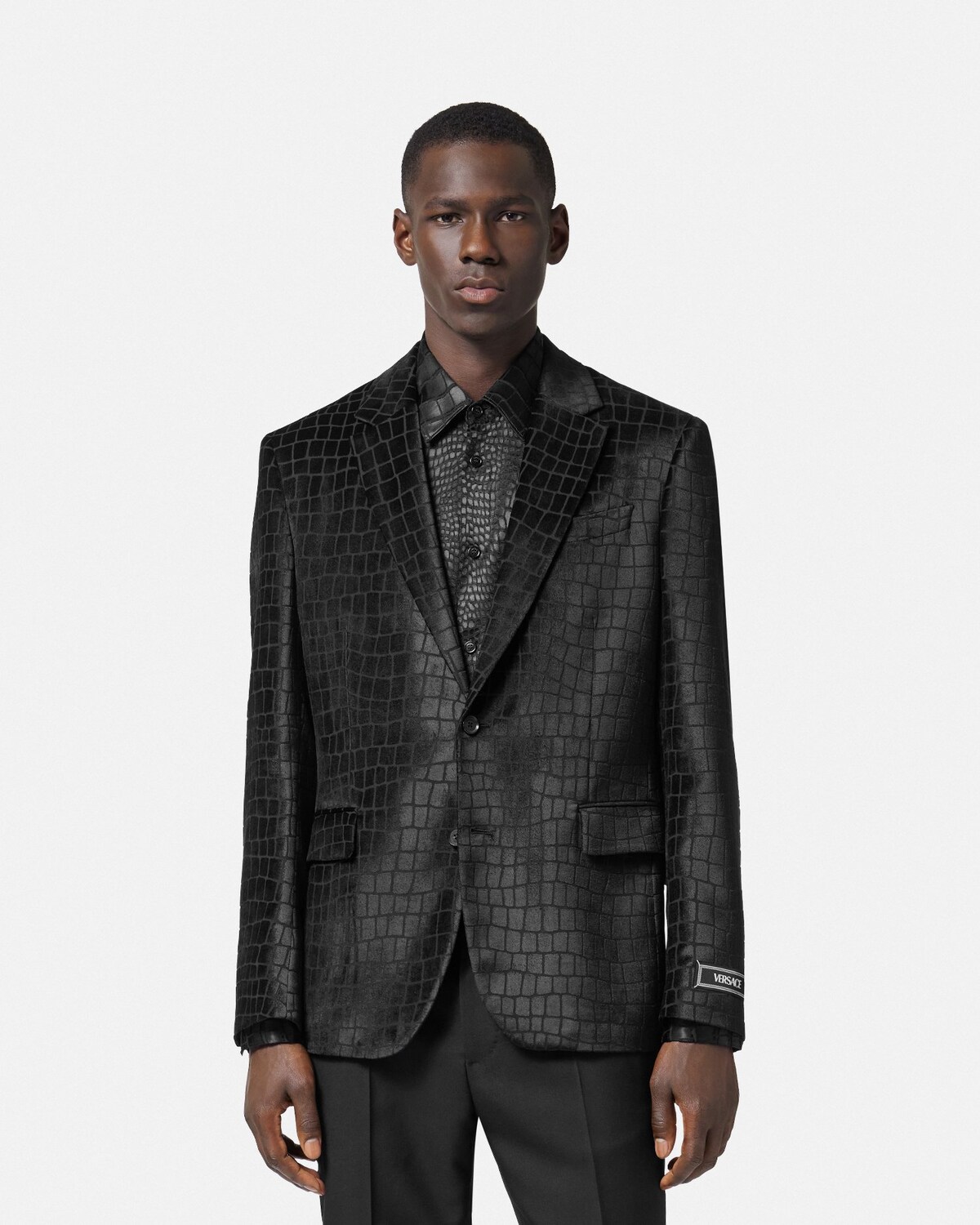 Velvet Devoré Single-Breasted Blazer Black | VERSACE
