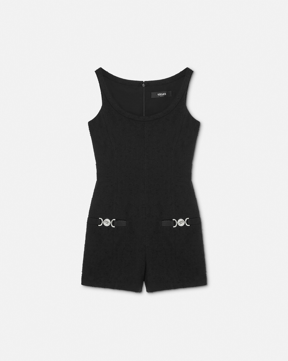 Medusa '95 Cotton Tweed Mini Jumpsuit Black | VERSACE TH