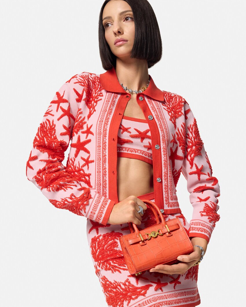 Croc-Effect Medusa '95 Mini Tote Bag Orange | VERSACE Croc-Effect Medusa '95 Mini Tote Bag Orange | VERSACE