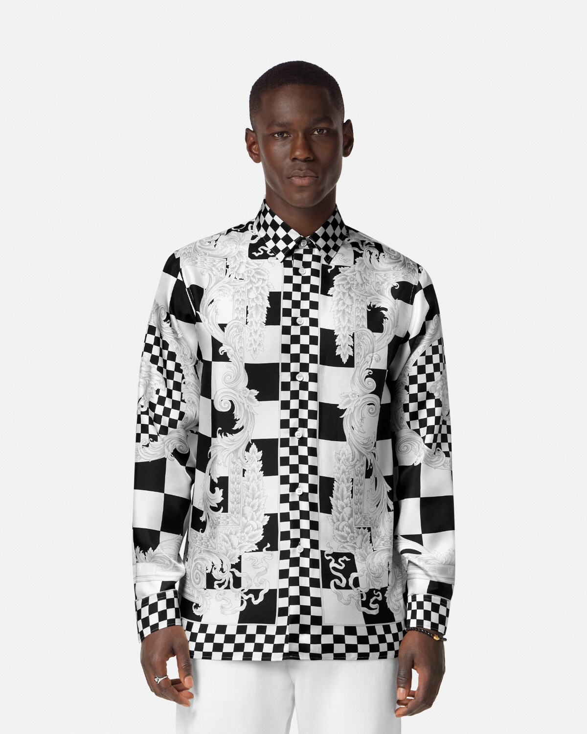 Camisa de seda Medusa Contrasto Negro,Estampado | VERSACE MX