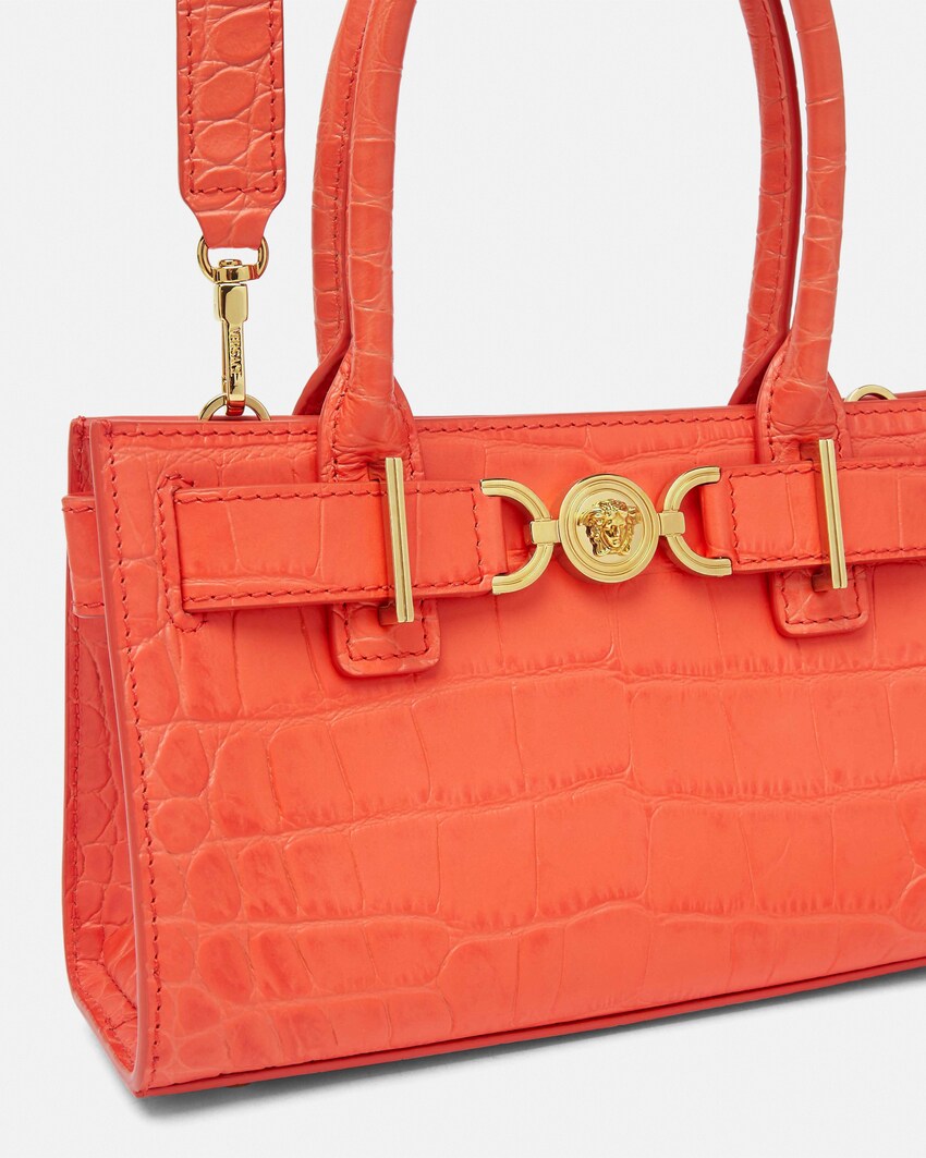 Croc-Effect Medusa '95 Small Tote Bag Orange | VERSACE