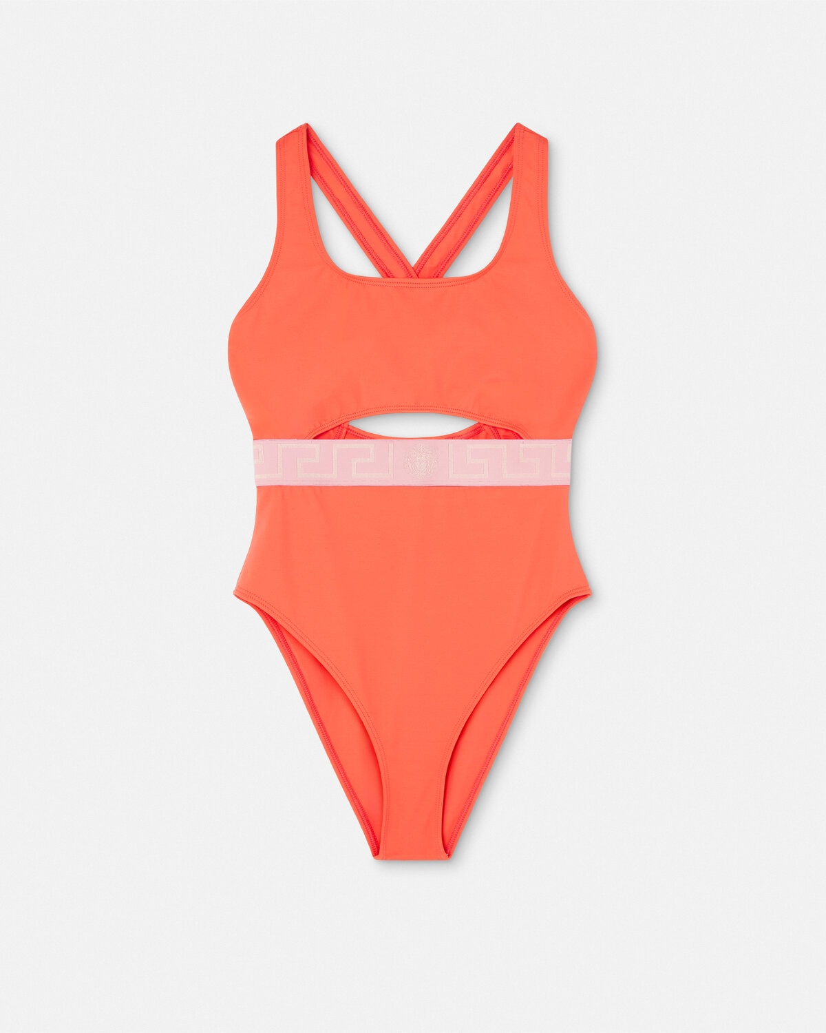 Greca Border One Piece Swimsuit Orange Versace