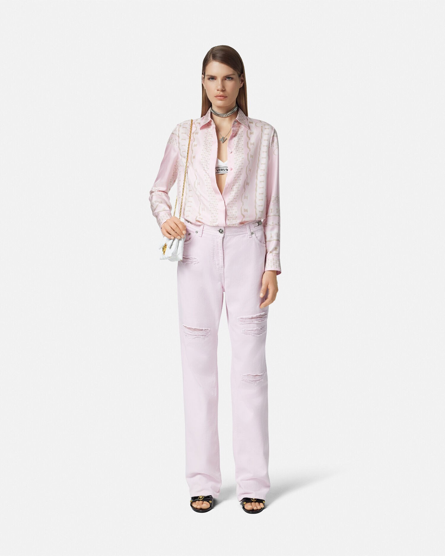 Versace Treasure Silk Shirt Pink,Print | VERSACE US Versace Treasure Silk Shirt Pink,Print | VERSACE US