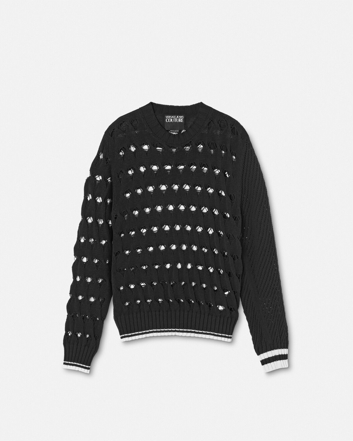 Cutout Cable-Knit Sweater Black,Print | VERSACE AU