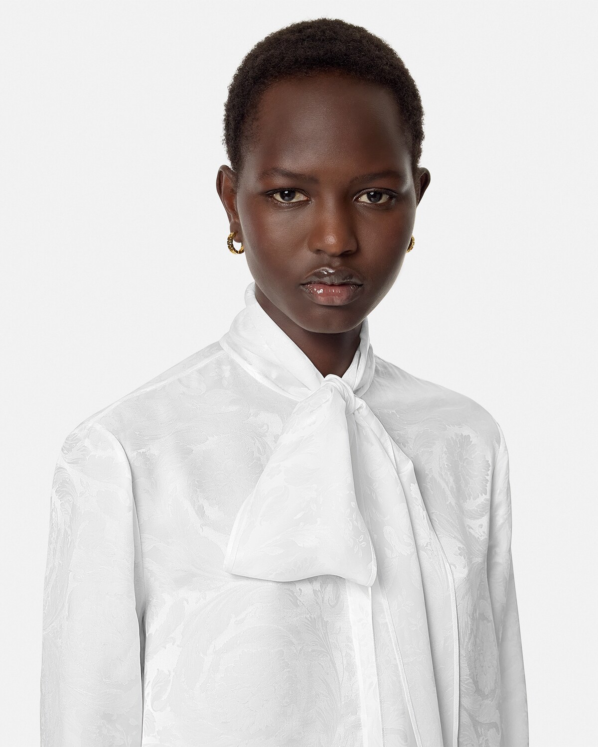 Camisa Lavallière de seda Barocco Blanco | VERSACE MX