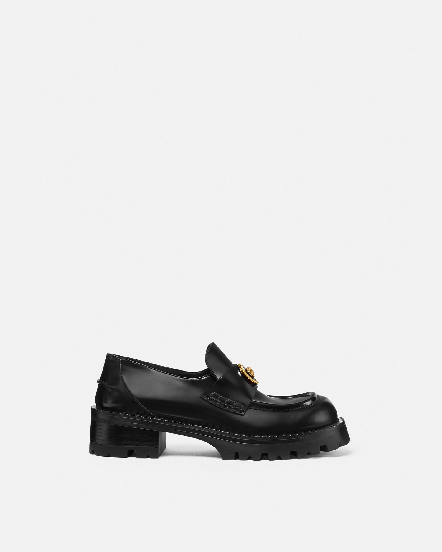Versace Alia Platform Loafers In Black+gold | ModeSens