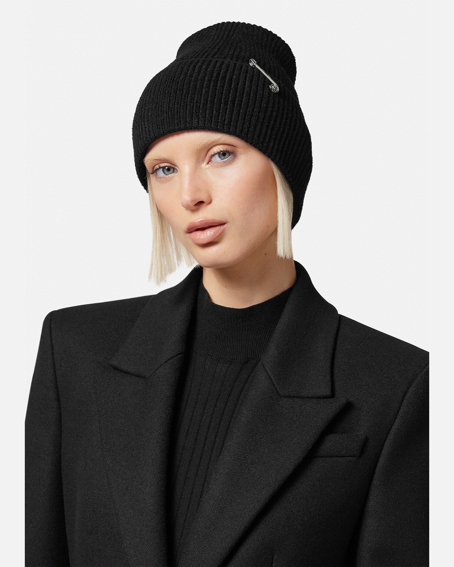 Safety Pin Knit Beanie Black Versace Za