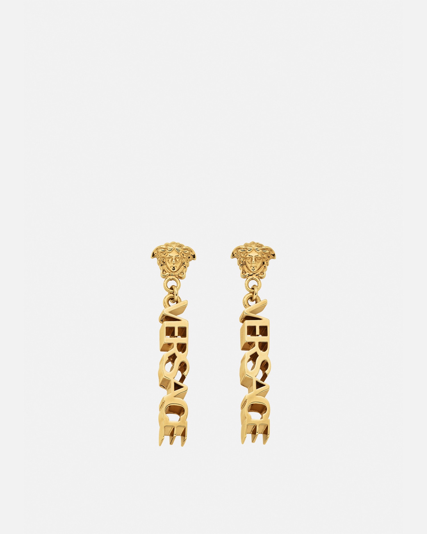 Versace Logo Drop Earrings In Gold | ModeSens