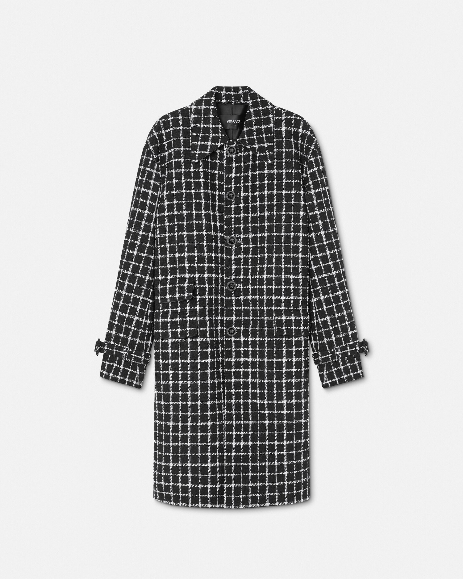 Versace Single-breasted Tweed Overcoat In Black | ModeSens