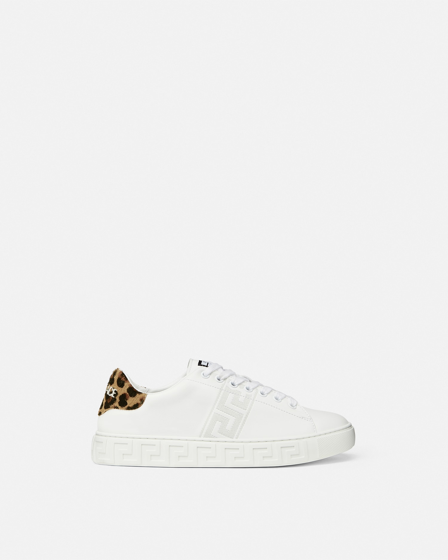 Versace Leopard Embroidered Greca Sneakers In White | ModeSens