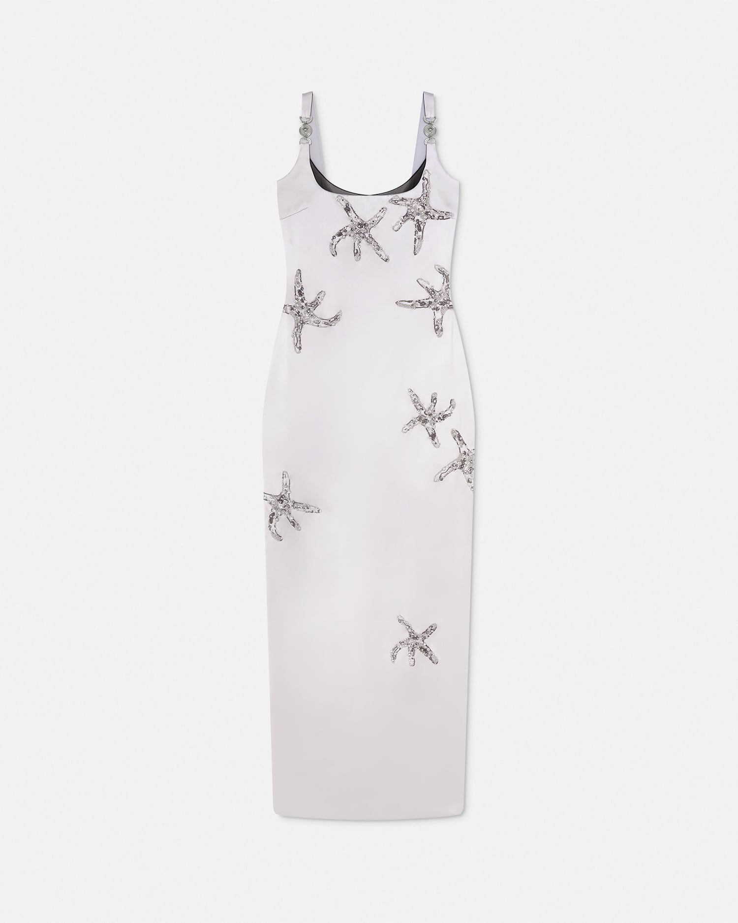 Versace Embroidered Satin Silk Column Gown In Gray | ModeSens