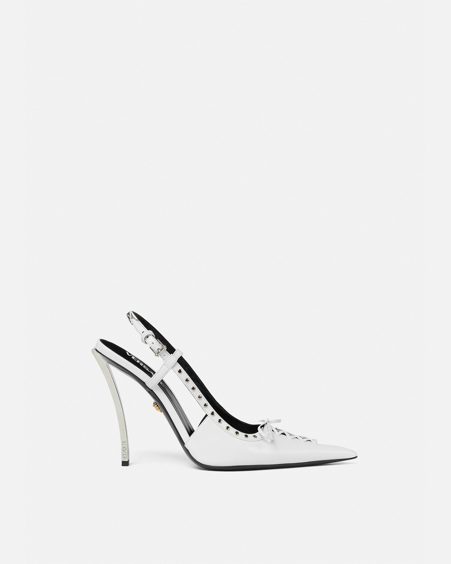 Versace Laced Pin-point Slingback Pumps In White | ModeSens